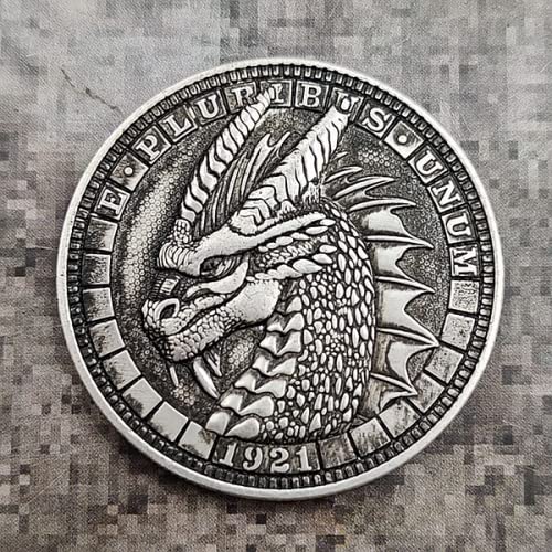 Dragon Head Pattern Collection Coin, US Copy Antique Morgan Hobo Coin Commemorative Badge,Protective Case Included