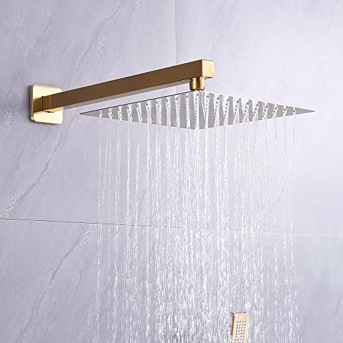 KETIPED Bathroom Wall Mounted Shower System 10 Inches Rainfall Shower Head And Handheld Shower Head Combo Set Rough-in Valve Body And Trim valve Included,HS-010BG