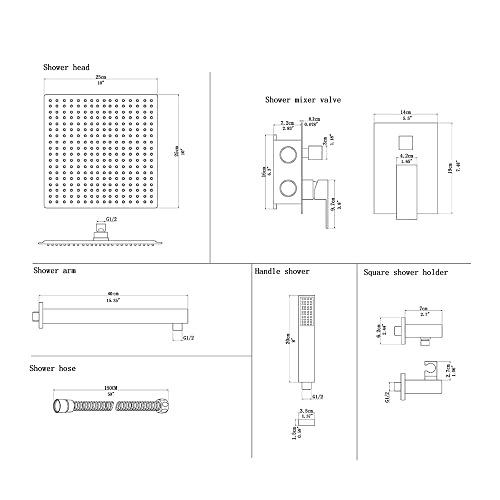 KETIPED Bathroom Wall Mounted Shower System 10 Inches Rainfall Shower Head And Handheld Shower Head Combo Set Rough-in Valve Body And Trim valve Included,HS-010BG