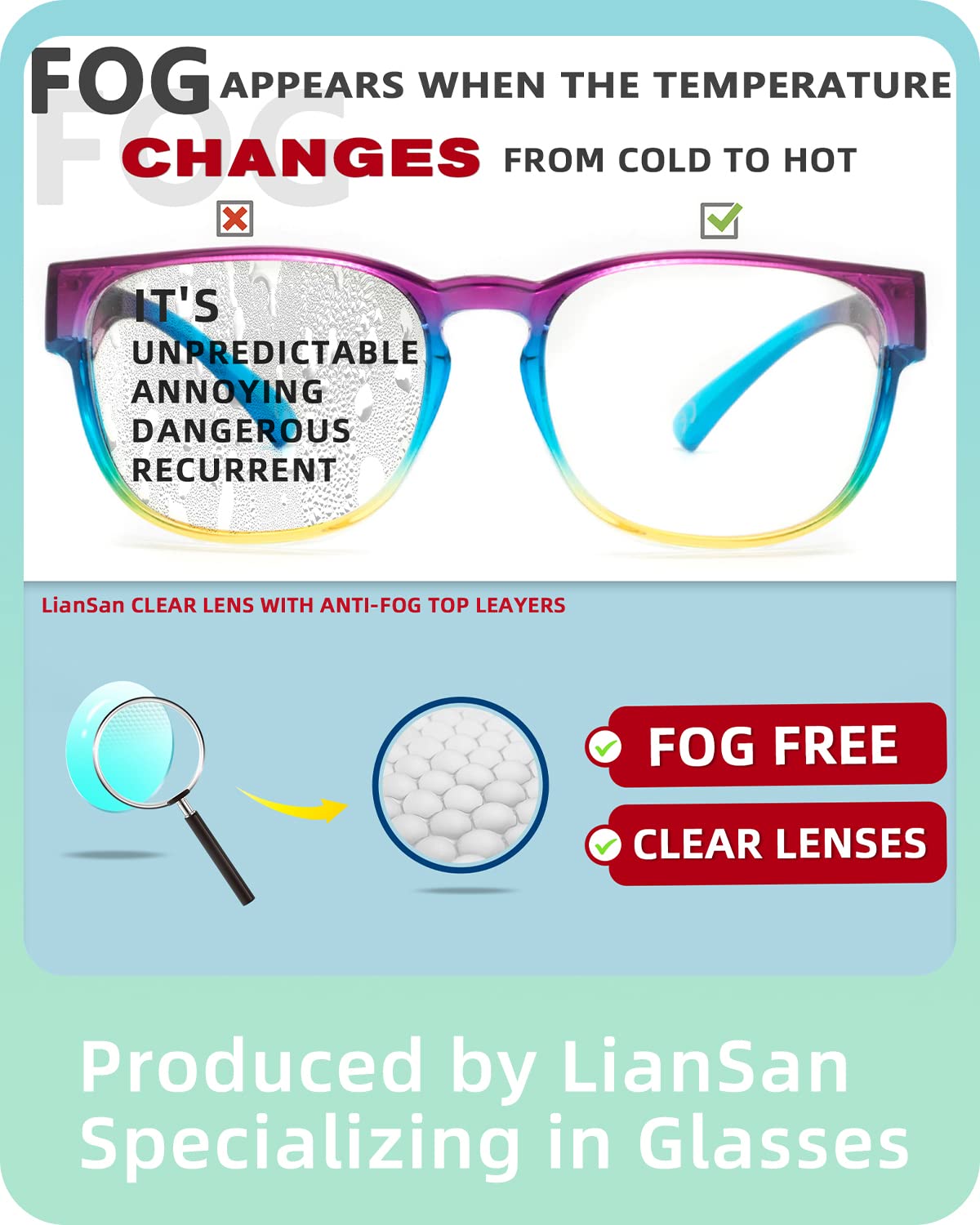 LianSan Safety Glasses Over Eyeglasses for Women - Anti-Fog Goggles Fit Over Prescription Eyewear for ANSI Z87.1 Certified(Multicolor)