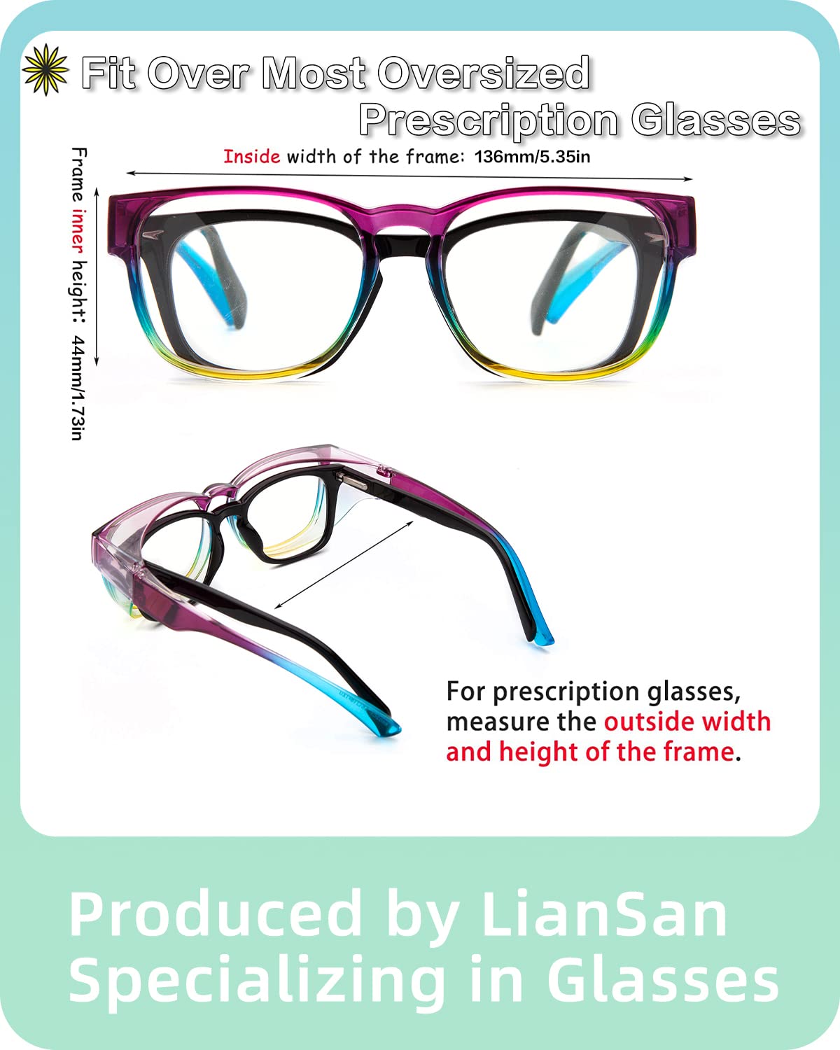 LianSan Safety Glasses Over Eyeglasses for Women - Anti-Fog Goggles Fit Over Prescription Eyewear for ANSI Z87.1 Certified(Multicolor)