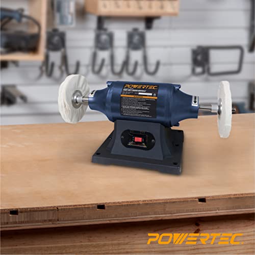 POWERTEC BF601C Bench Buffer Polisher with 2 Extra Buffing Wheels, 6 Inch Buffing & Polishing Bench Grinder Machine for Metal, Jelwelry, Knives, Wood, Jade and Plastic,Blue/Black