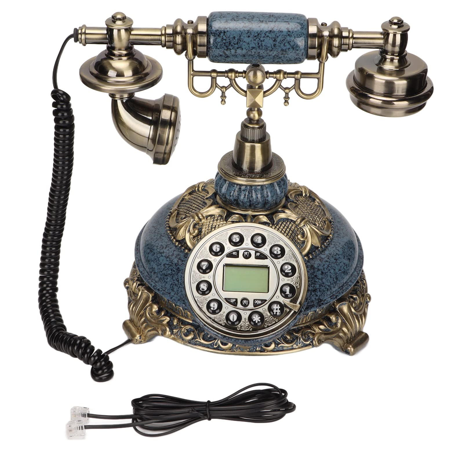 Dilwe Retro Vintage Antique Telephone Old Fashioned European Style Telephone Wired Landline Phone Caller ID Telephone for Home and Office, Dark Blue