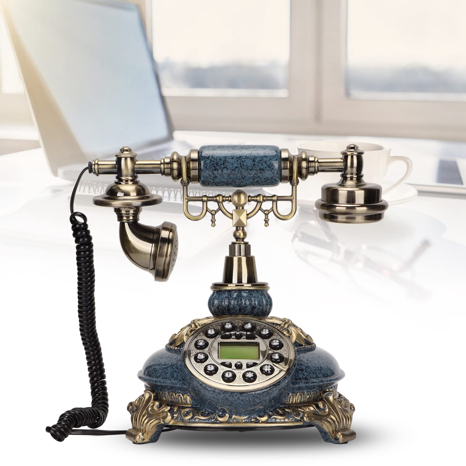 Dilwe Retro Vintage Antique Telephone Old Fashioned European Style Telephone Wired Landline Phone Caller ID Telephone for Home and Office, Dark Blue