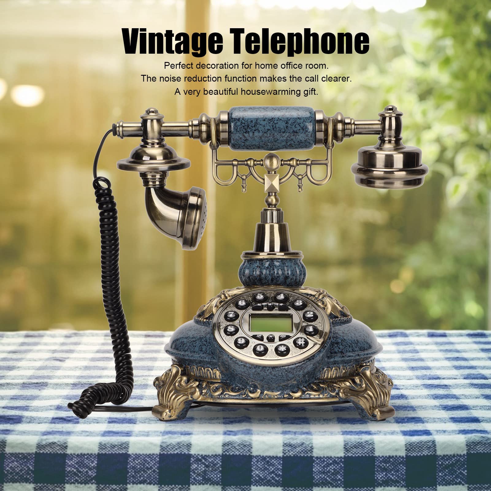 Dilwe Retro Vintage Antique Telephone Old Fashioned European Style Telephone Wired Landline Phone Caller ID Telephone for Home and Office, Dark Blue