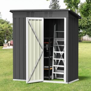 bealife 5' x 3' outdoor storage shed clearance, metal outdoor storage cabinet with single lockable door, waterproof tool shed, backyard shed for garden, patio and lawn(grey)