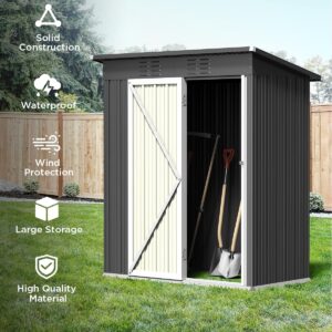 Bealife 5' x 3' Outdoor Storage Shed Clearance, Metal Outdoor Storage Cabinet with Single Lockable Door, Waterproof Tool Shed, Backyard Shed for Garden, Patio and Lawn(Grey)