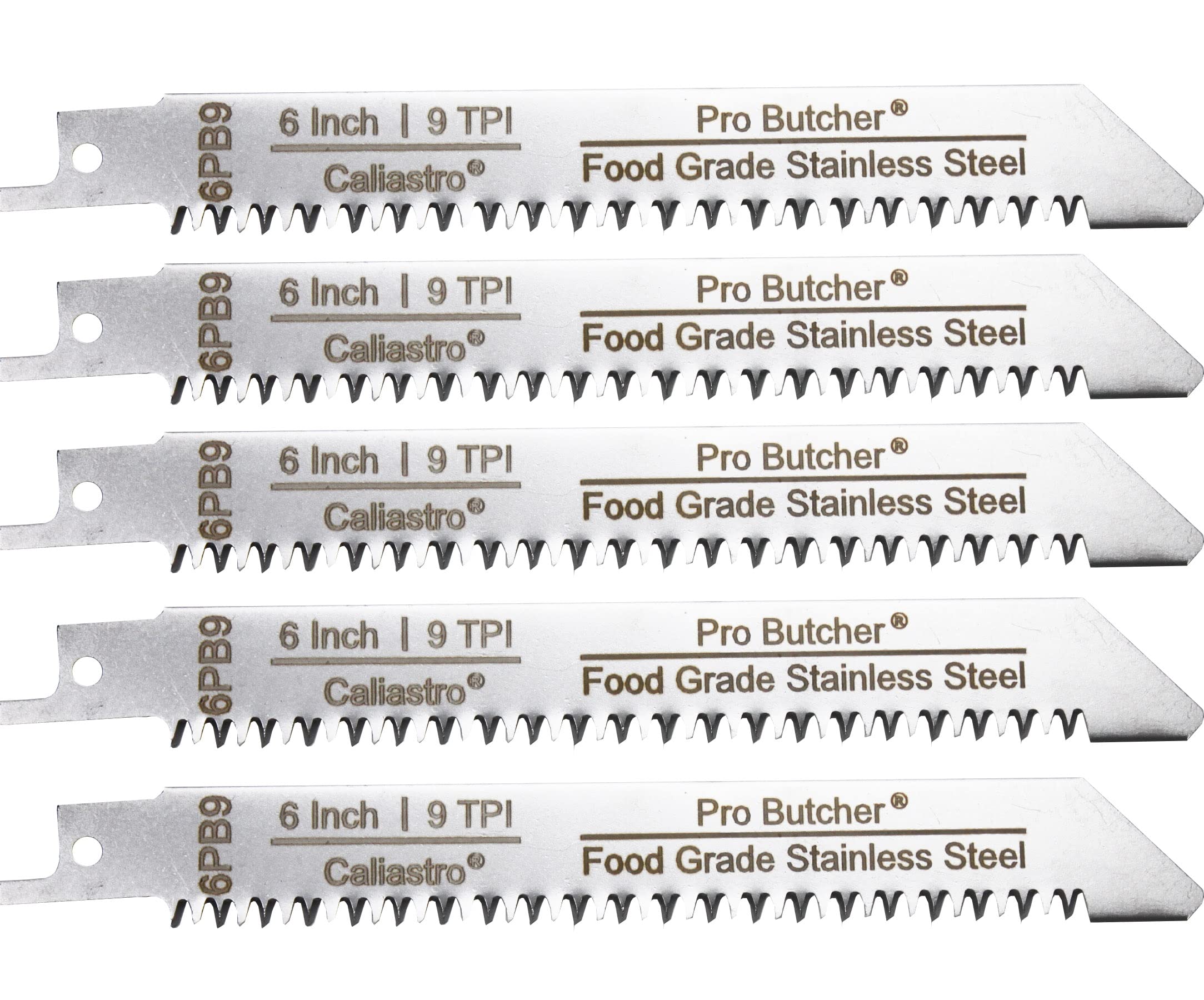 Caliastro 6-Inch Stainless Steel Frozen Meat Bone Cutting Saw Blades for Reciprocating and Sawzall Saws 5-Pack