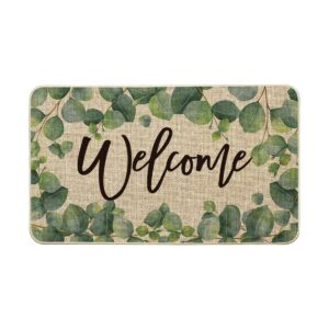 artoid mode eucalyptus summer welcome doormat, seasonal spring summer low-profile yard floor switch mat for indoor outdoor 17 x 29 inch