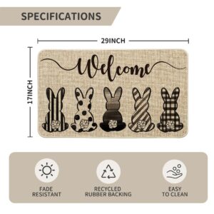 Artoid Mode Cute Bunny Sketch Buffalo Plaid Stripes Dot Welcome Easter Doormat, Seasonal Spring Summer Holiday Low-Profile Yard Floor Switch Mat for Indoor Outdoor 17 x 29 Inch