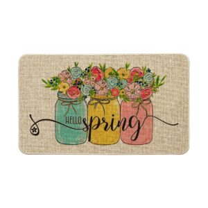 artoid mode vase hello spring doormat, seasonal spring summer easter holiday anniversary low-profile yard floor switch mat for indoor outdoor 17 x 29 inch