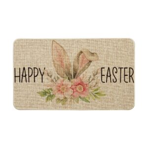 artoid mode elegant welcome cute bunny ears easter doormat, seasonal spring summer holiday low-profile yard floor switch mat for indoor outdoor 17 x 29 inch