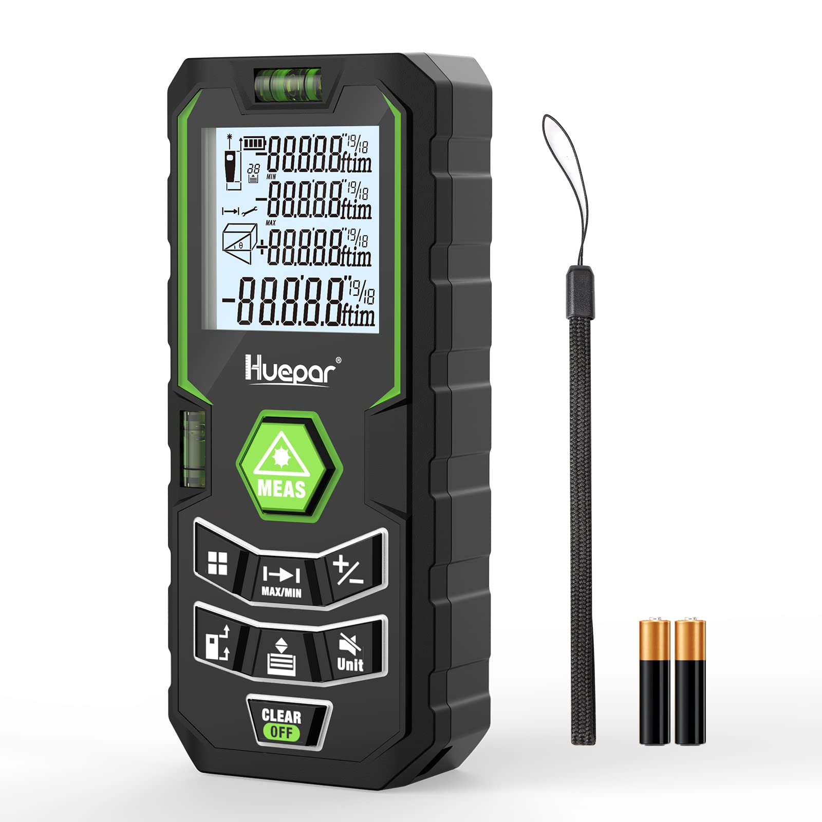 Huepar Laser Distance Measure 165Ft with Rechargeable Battery & Angle Sensor, Backlit LCD Laser Meter M/in/Ft with Mute Function&Multi-Measurement Modes, Distance Pythagorean, Area&Volume -X6-LM50