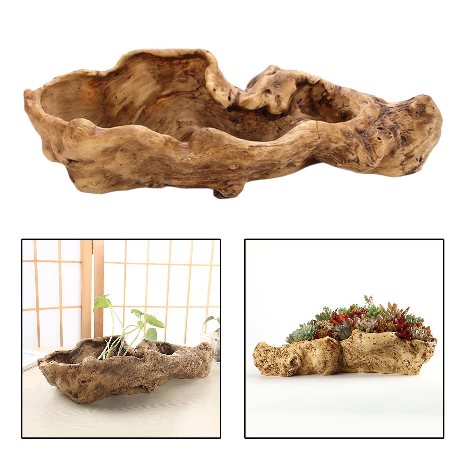 Gazechimp Driftwood Stump Log Resin Planter/Succulent Pot/Plant Pot, 14.2L x 4.7W