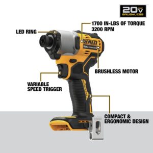 DEWALT 20V MAX* 1/4 in. Brushless Cordless Impact Driver (Tool Only) (DCF840B)