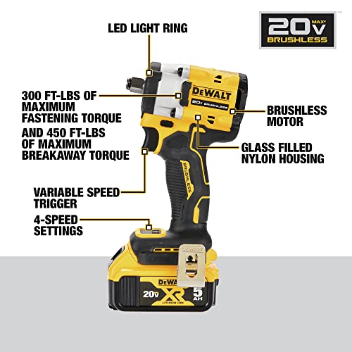 DEWALT DCF921P2 ATOMIC 20V MAX* 1/2 in. Cordless Impact Wrench with Hog Ring Anvil Kit