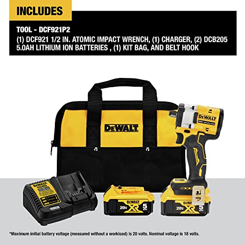 DEWALT DCF921P2 ATOMIC 20V MAX* 1/2 in. Cordless Impact Wrench with Hog Ring Anvil Kit