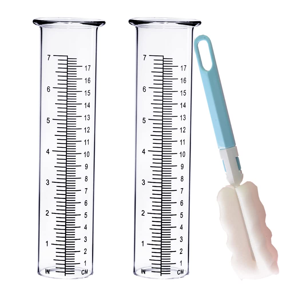 BIUWING 7 inch Rain Gauge Replacement Tube Glass for Yard Garden and Outdoor Home, with Tube Brush, Best Rated,2 Packs