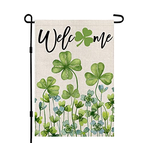 CROWNED BEAUTY St Patricks Day Shamrock Garden Flag 12×18 Inch Double Sided Small Burlap Green Welcome Holiday Outside Yard Flag