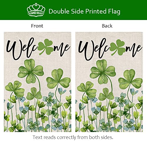 CROWNED BEAUTY St Patricks Day Shamrock Garden Flag 12×18 Inch Double Sided Small Burlap Green Welcome Holiday Outside Yard Flag