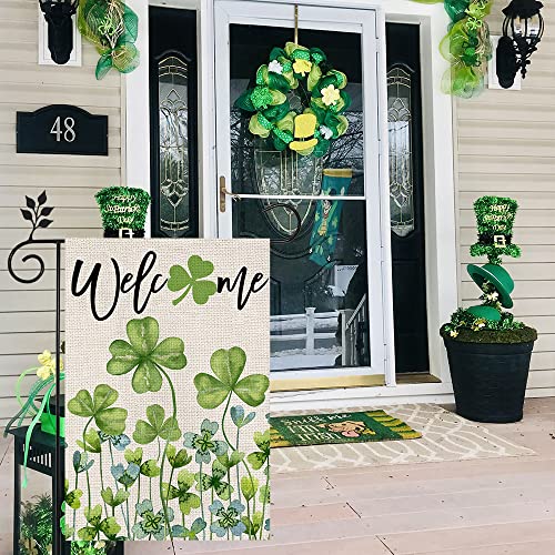 CROWNED BEAUTY St Patricks Day Shamrock Garden Flag 12×18 Inch Double Sided Small Burlap Green Welcome Holiday Outside Yard Flag