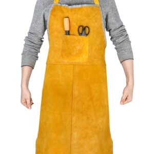 QWORK Leather Welding Work Apron - Flame and Welding Spatter Resistant - Adjustable Harness - Suitable for Welders, Blacksmiths