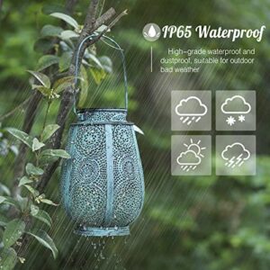 Solar Outdoor Lantern Hanging Lights, Bonsery IP65 Solar Lantern Outdoor Waterproof Metal Garden Retro Decorative, LED Hanging Solar Lantern Patio Terrace Balcony Decor 15 lumens Turquoise