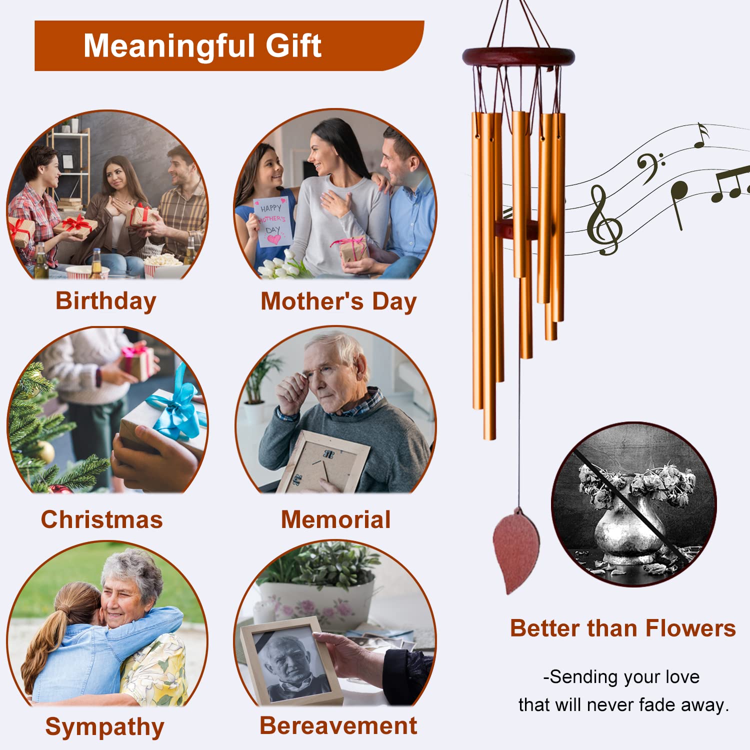 SuninYo Wind Chimes for Outside,Small Wind Chimes Outdoor Clearance,Memorial Wind Chimes with 8 Metal Tubes & Hook