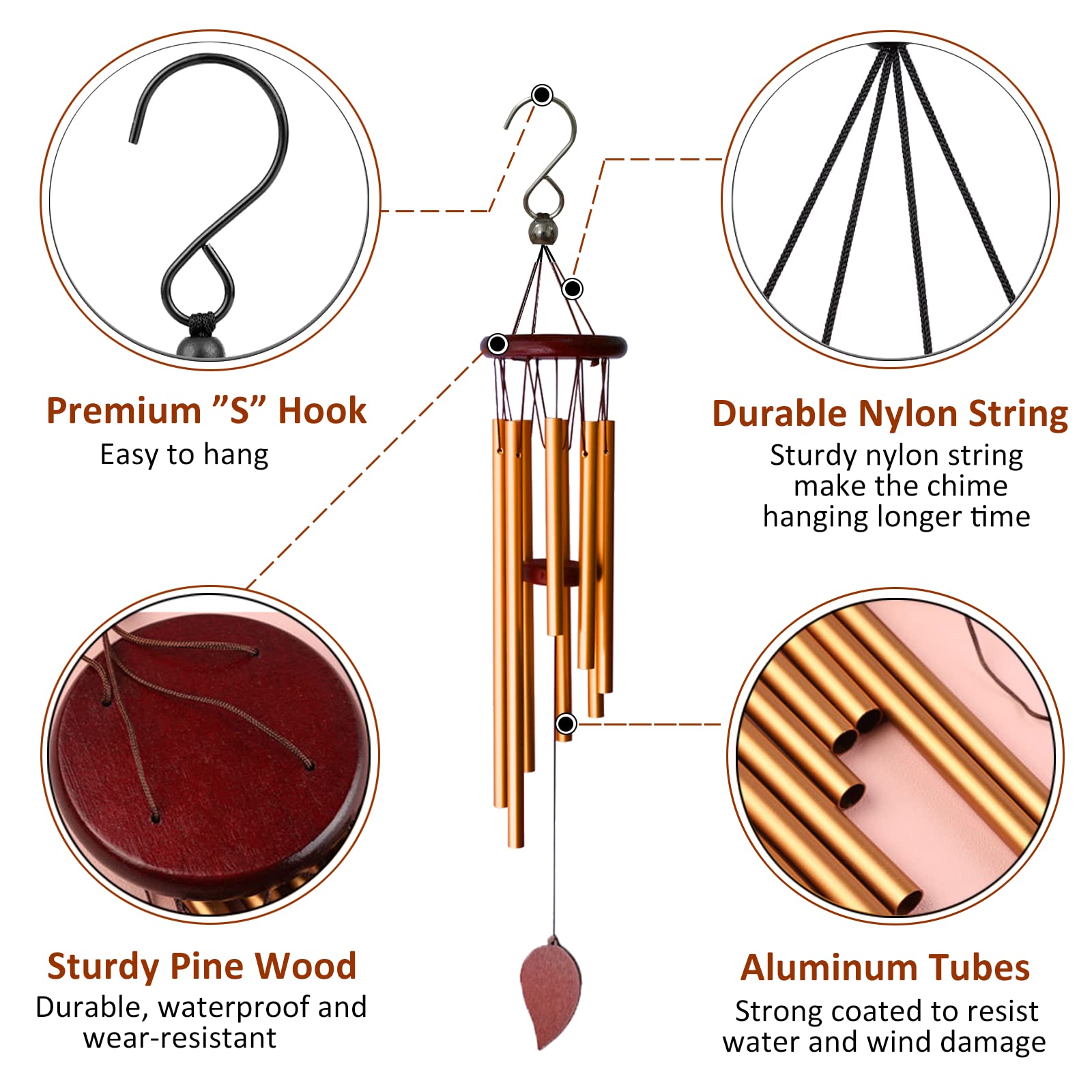 SuninYo Wind Chimes for Outside,Small Wind Chimes Outdoor Clearance,Memorial Wind Chimes with 8 Metal Tubes & Hook