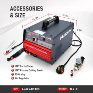 WARCKING 45A Plasma Cutter,With Built-in Air Compressor Touch Pilot Arc Plasma Cutter Machine, 0.3" Clean Cut, 220V Digital Display IGBT DC Inverter Plasma Cutting Equipment