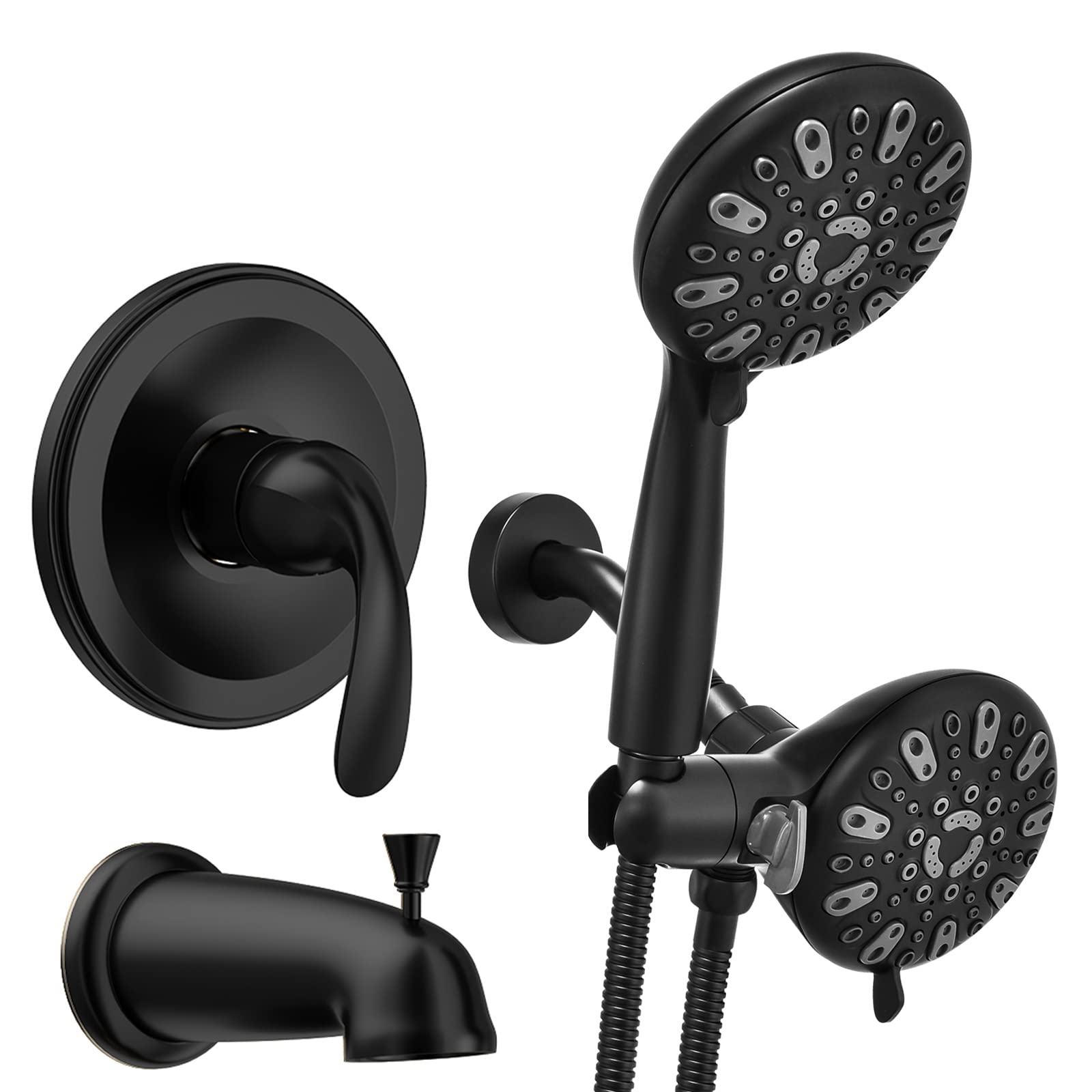 WRISIN Black Shower Faucet Set with Tub Spout (Valve Included), Black Shower Head and Handle Set, Shower Valve Kit with Shower Head and Handheld