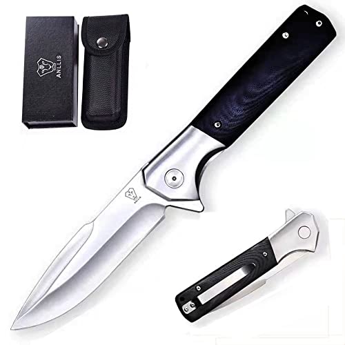 Amris D2 Steel Folding Knife, V20 Inner Lock Bearing Pocket Knife, Hunting Knife, Outdoor Military Tactical Knife, Camping Mountaineering Hunting Survival Knife, Hunting Knife, Bush Knife, Gift for Men