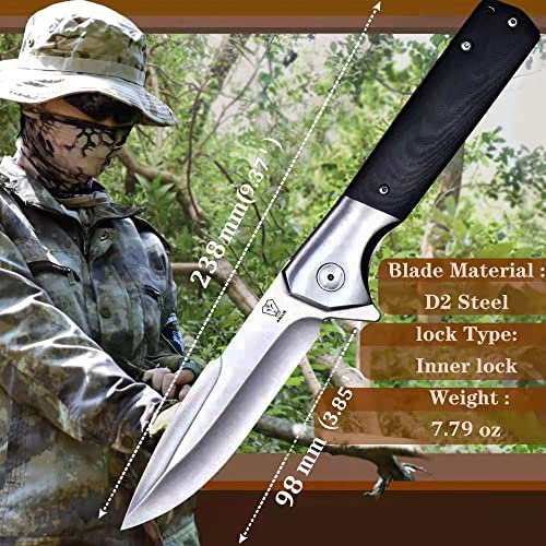 Amris D2 Steel Folding Knife, V20 Inner Lock Bearing Pocket Knife, Hunting Knife, Outdoor Military Tactical Knife, Camping Mountaineering Hunting Survival Knife, Hunting Knife, Bush Knife, Gift for Men