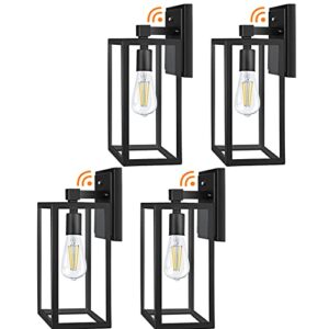 4 pack dusk to dawn outdoor wall light fixtures, exterior light fixtures wall mount, sensor porch lights, exterior wall sconce lighting, wall lamp, wall lantern for doorway, garage (bulb included)