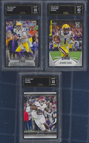 JOE BURROW JA'MARR CHASE & JOE MIXON LEAF DRAFT 3 CARD ROOKIE LOT GRADED GEM MINT 10 BENGALS STARS