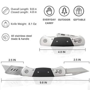 Folding Utility Knife with Sheath and 10 Razor Blades, Heavy Duty Box Cutter Knife with Dual Blades, Construction Knife Electrician Knife for Carpet Cardboard Work, Pocket Knives Set Gift for Men