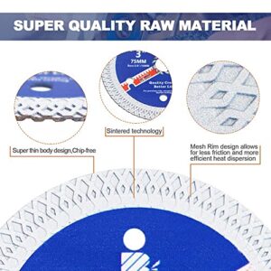 Super Thin Diamond Porcelain Saw Blade with X Teeth,BRSCHNITT 2pcs 3 Inch (75mm) x Arbor 3/8 Inch (10mm) Angle Grinder Diamond Cutting Disc for Dry/Wet Cutting Porcelain Tile Ceramic Marble Granite