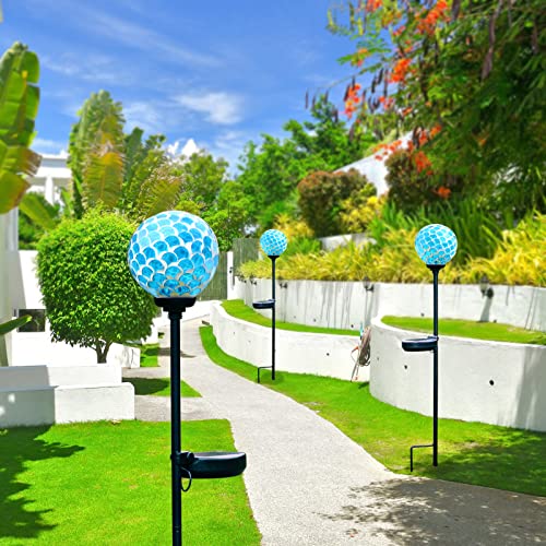 Afirst Solar Lights Outdoor Garden Decor - Mosaic Decorative Stakes Solar Powered Gazing Ball Light Landscape Solar Globe Lights for Yard Path Decoration