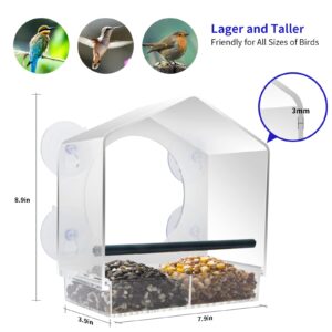 AIKS Window Bird Feeder with 4 Extra Strong Suction Cups, Large Outdoor Bird House for Cardinals Bluebird Chickadees etc.