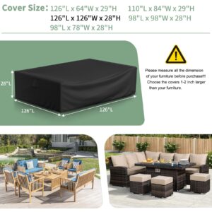 Outdoor Furniture Cover Waterproof, Extra Large Outdoor Sectional Cover 126"x126"x28", 500D Heavy Duty Patio Furniture Covers Waterproof Sectional, Square Patio Cover for Outdoor Furniture -Black