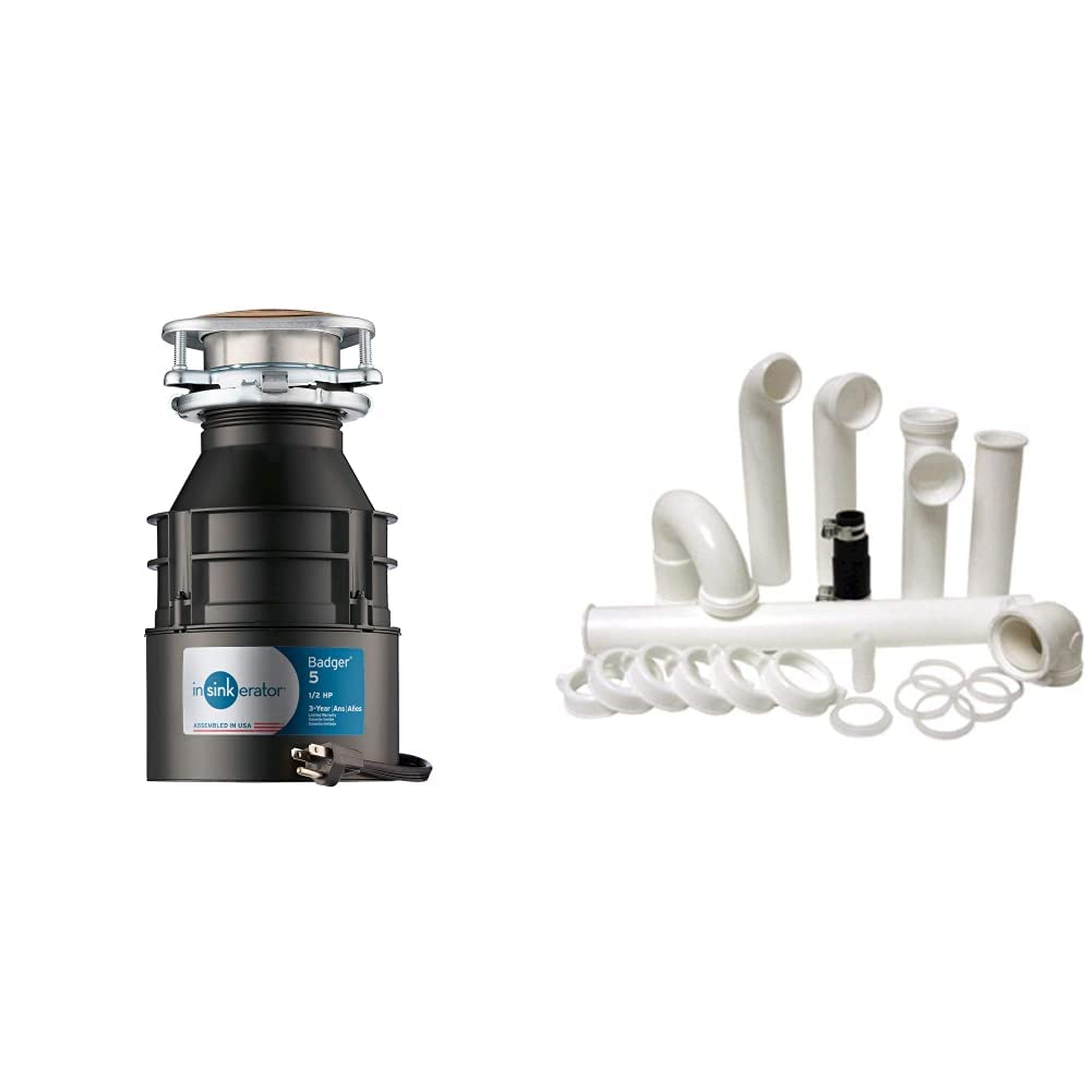 InSinkErator Garbage Disposal, Badger 5, Standard Series, 1/2 HP Continuous Feed, Black & PF WaterWorks PF0989 Garbage Disposal Installation Kit, White