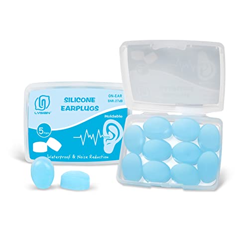 LYSIAN Soft Moldable Silicone Earplugs for Sleep, 5 Pairs, SNR 27dB Noise Cancelling Sleeping Ear Plugs for Swimming, Travel, Snoring(Blue)