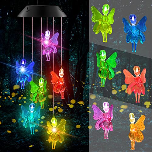 Wind Chimes, Solar Wind Light Chimes, Tooth Fairy LED Wind Chimes, Pink Wind Chime Outdoor Decor, Yard Decorations Solar Light Mobile,Memorial Wind Chimes,Birthday Gifts