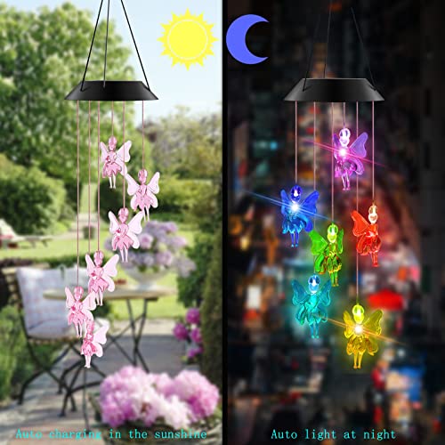 Wind Chimes, Solar Wind Light Chimes, Tooth Fairy LED Wind Chimes, Pink Wind Chime Outdoor Decor, Yard Decorations Solar Light Mobile,Memorial Wind Chimes,Birthday Gifts