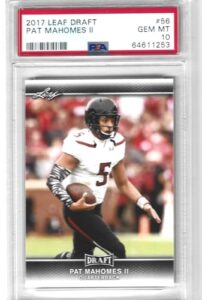 psa 10 patrick "pat" mahomes 2017 leaf draft rookie card graded psa gem mint 10 chiefs superstar quarterback superl bowl champ