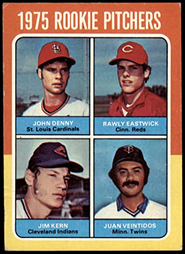 1975 Topps # 621 Rookie Pitchers John Denny/Rawly Eastwick/Jim Kern/Juan Veintidos Cincinnati Cardinals/Reds/Twins/Indians (Baseball Card) VG Cardinals/Reds/Twins/Indians