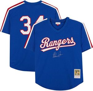 nolan ryan texas rangers autographed blue mitchell & ness authentic jersey - autographed mlb jerseys