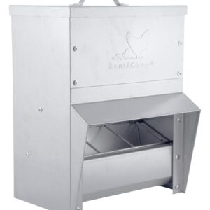 RENTACOOP Galvanized Chicken Trough Feeder, Weatherproof Poultry Food Dispenser with Lid,10LB Capacity