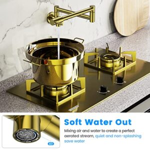 YASFEL Pot Filler Faucet Brushed Gold, Sturdy Durable Pot Filler Wall Mount, Stainless Steel Commercial Pot Filler, Easy to Install Folding Kitchen Sink Faucets (Brushed Gold)