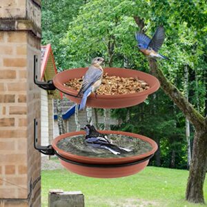 2 Bird Trays Tree Mounted for Bird Feeder Bird Bath Bowl, Installed on Wooden Fence Wall Tree Deck Stakes with Heavy Duty Iron Ring, 8.3'' in Dia of Different Depths